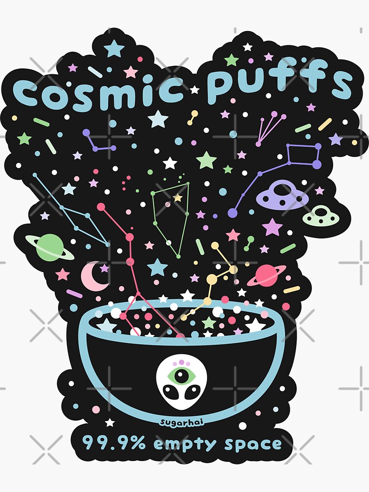 "Cosmic Puffs Cereal " Sticker for Sale by sugarhai | Redbubble
