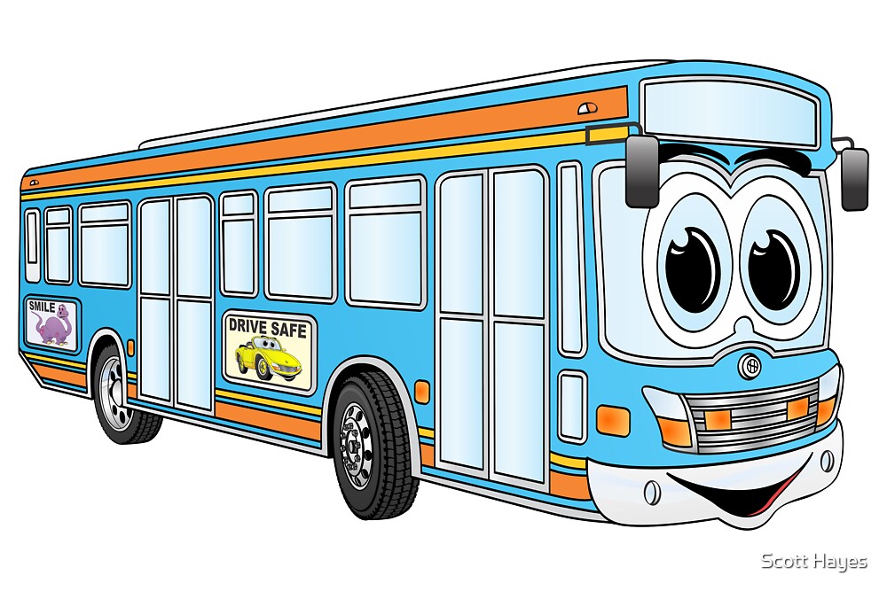 "Blue City Bus Cartoon" by Graphxpro | Redbubble