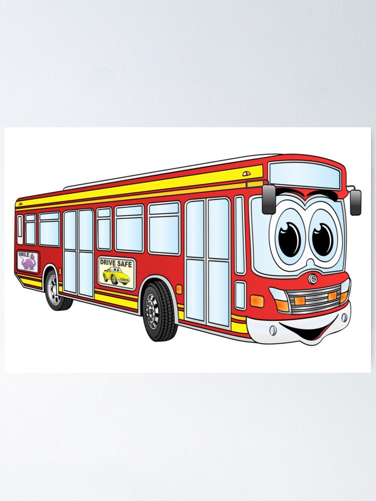 "Red City Bus Cartoon" Poster by Graphxpro | Redbubble