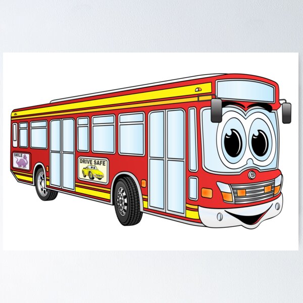 "Red City Bus Cartoon" Poster for Sale by Graphxpro | Redbubble