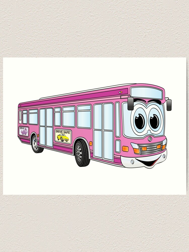 "Pink City Bus Cartoon" Art Print by Graphxpro | Redbubble