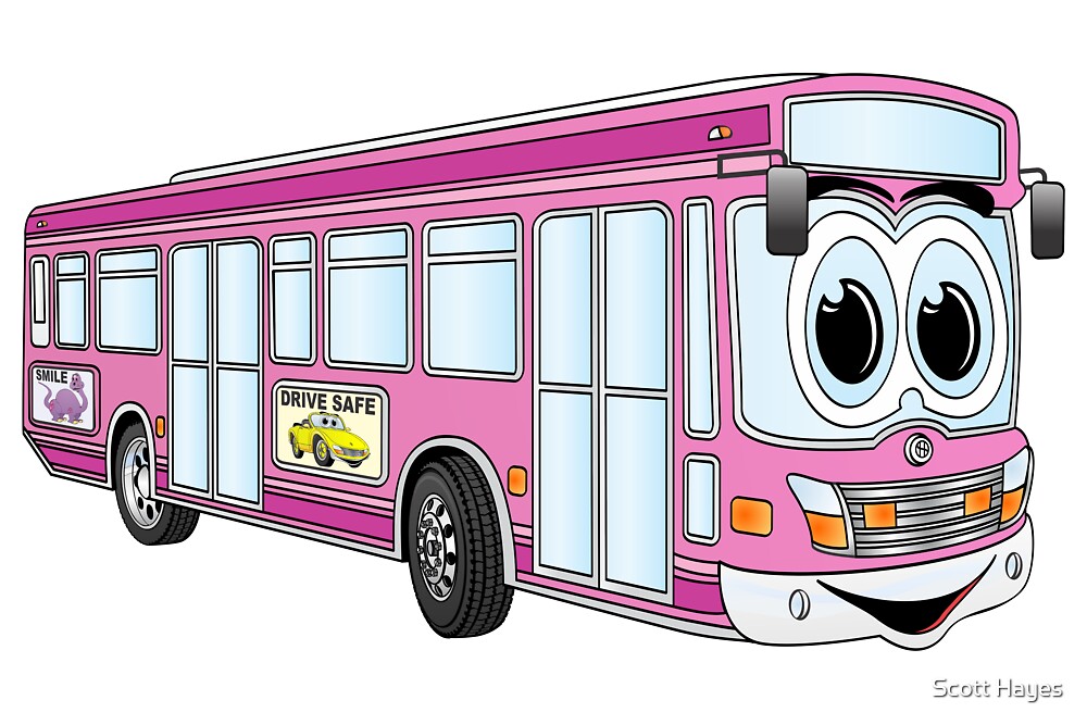 "Pink City Bus Cartoon" by Scott Hayes | Redbubble