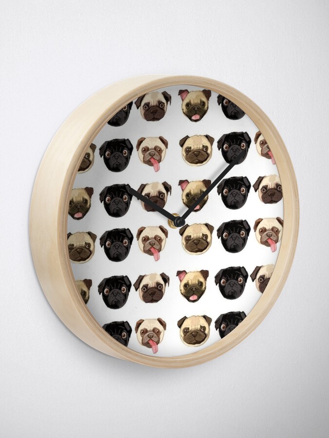 "Pug Dog Art Pugs puppy funny cute dogs" Clock for Sale by ...
