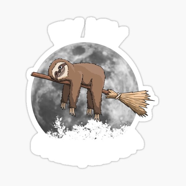 "Fly Low And Chill, Witch Sloth On Broom Halloween" Sticker by ...