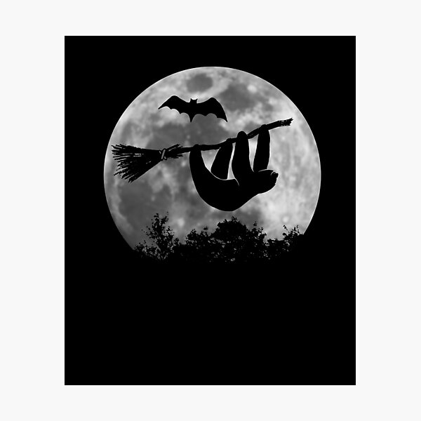 "Sloth Silhouette On Broom | Full Moon Halloween Witch" Photographic ...