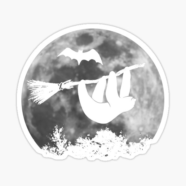 "Sloth Silhouette On Broom | Full Moon Halloween Witch" Sticker for ...