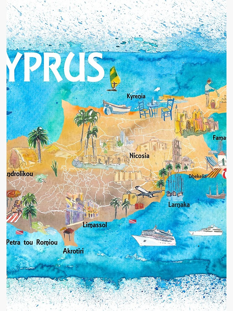 "Cyprus Illustrated Map with Main Roads Landmarks and Highlights ...