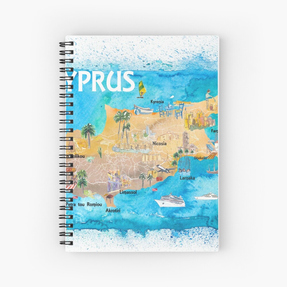 "Cyprus Illustrated Map with Main Roads Landmarks and Highlights ...