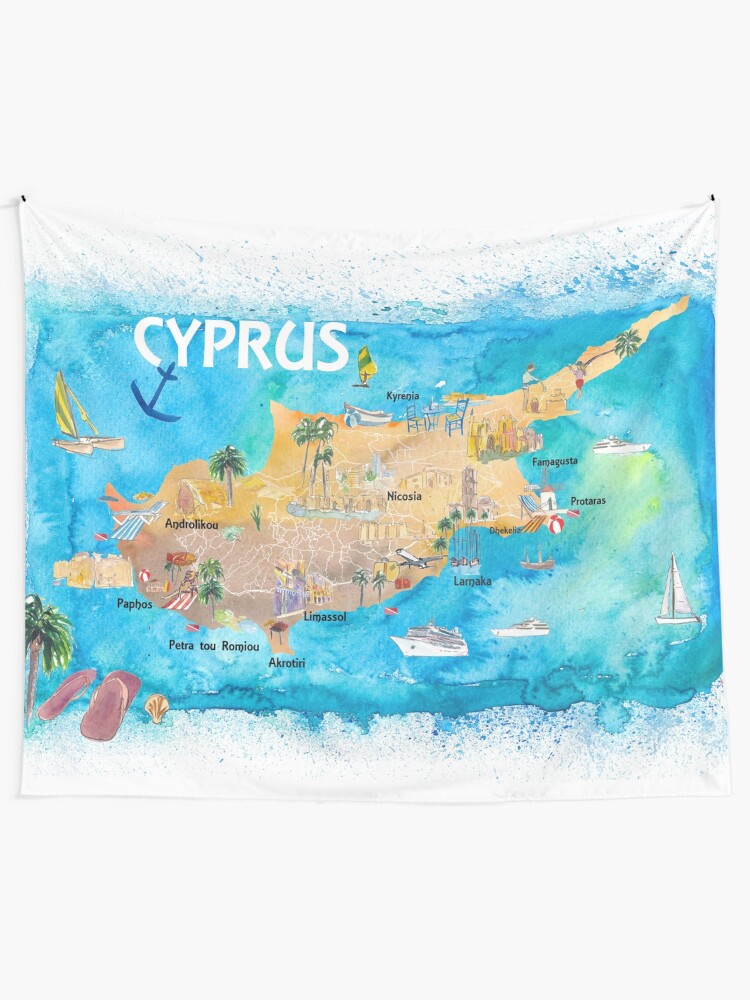 "Cyprus Illustrated Map with Main Roads Landmarks and Highlights ...
