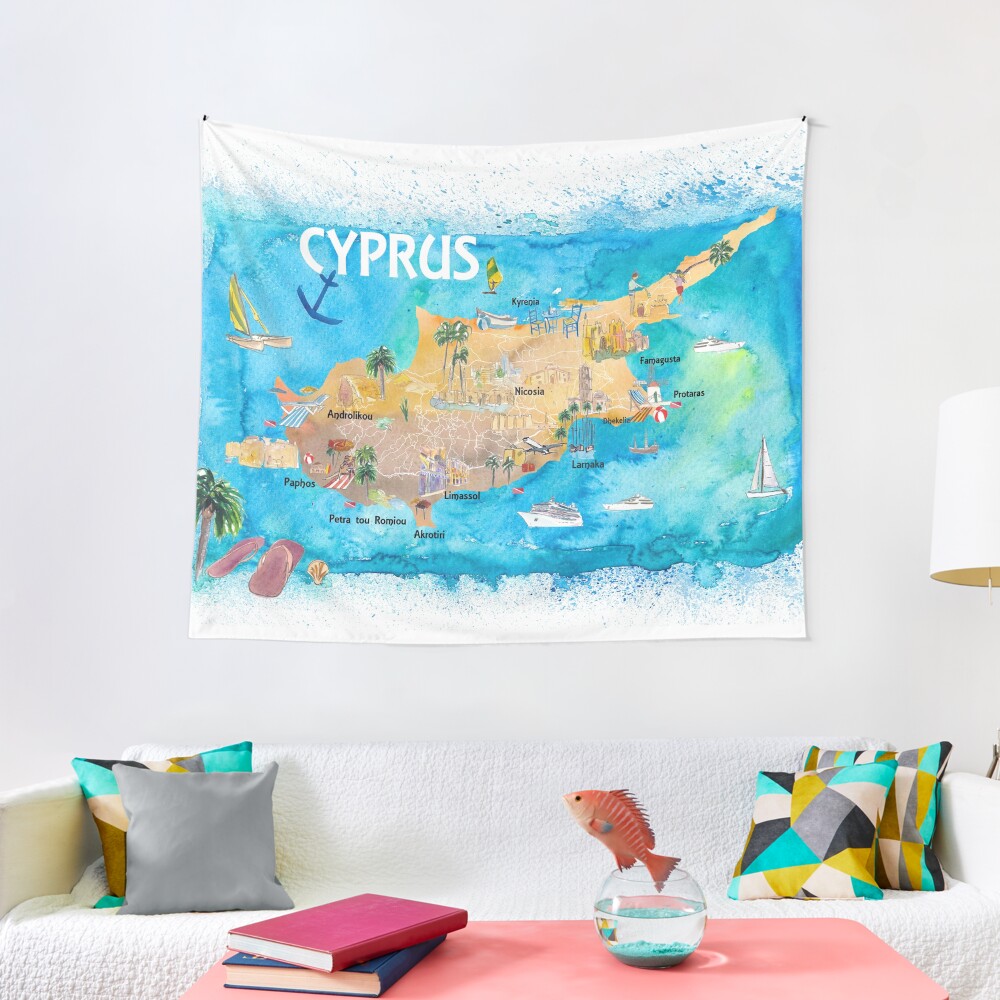 "Cyprus Illustrated Map with Main Roads Landmarks and Highlights ...