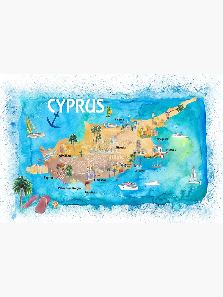 "Cyprus Illustrated Map with Main Roads Landmarks and Highlights ...
