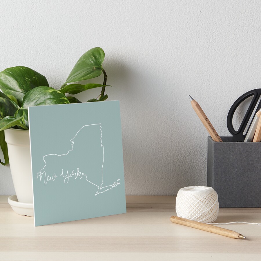 "New York Cursive State Outline" Art Board Print for Sale by ...