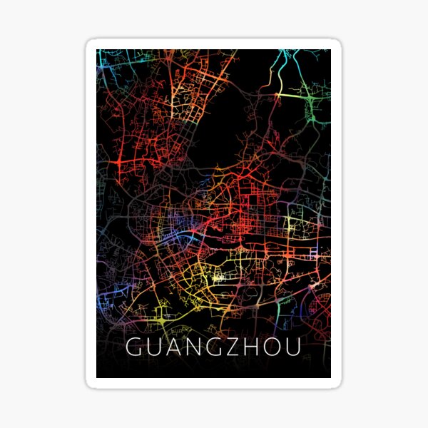 "Guangzhou City Street Map Dark Mode" Sticker by map-lover | Redbubble