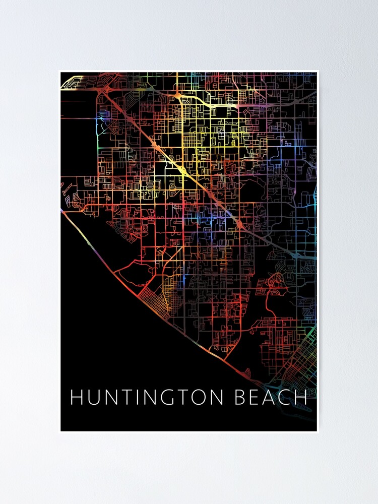 "Huntington Beach City Street Map Dark Mode" Poster for Sale by map ...