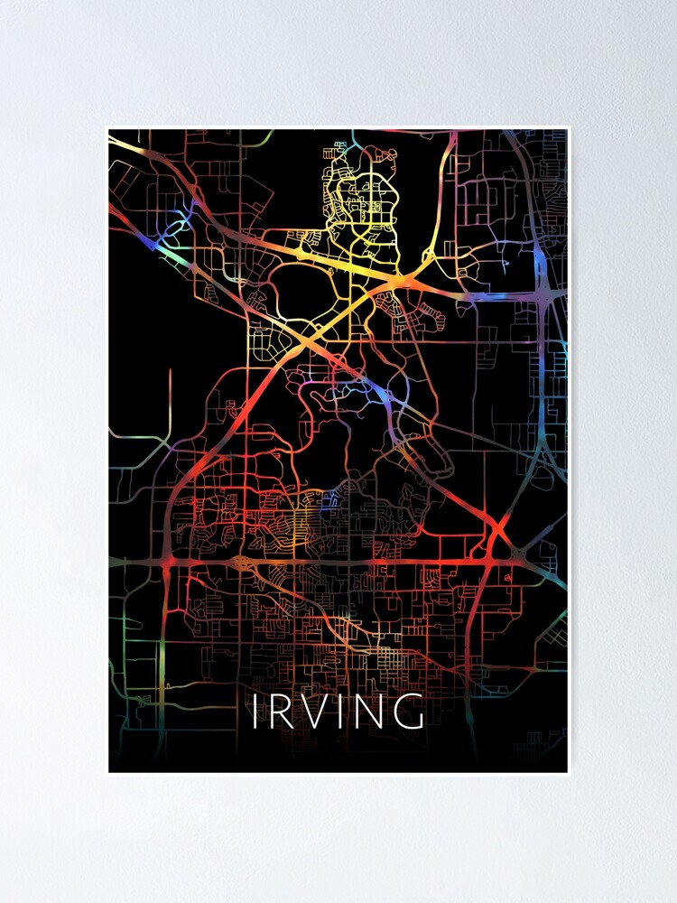 "Irving City Street Map Dark Mode" Poster for Sale by map-lover | Redbubble