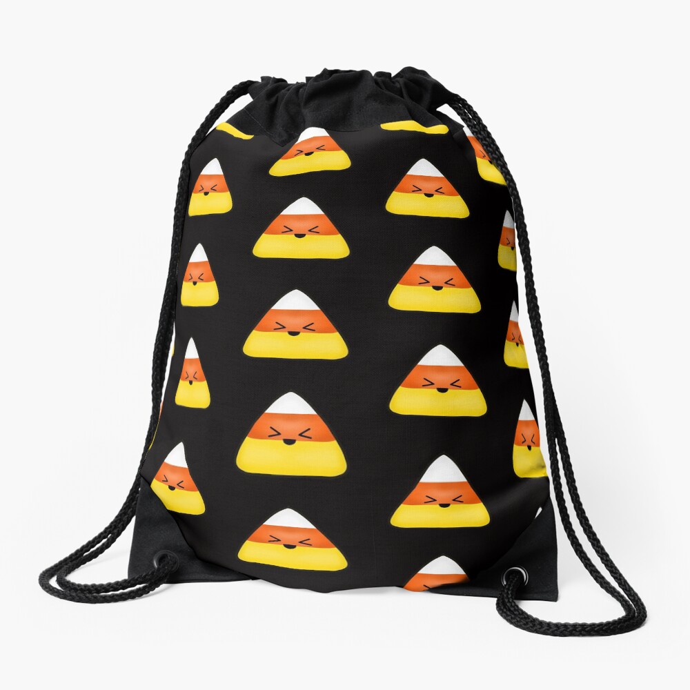 "Halloween Candy Corn Cute Drawing 1-Black Background" Drawstring Bag for Sale by Arthemeral ...