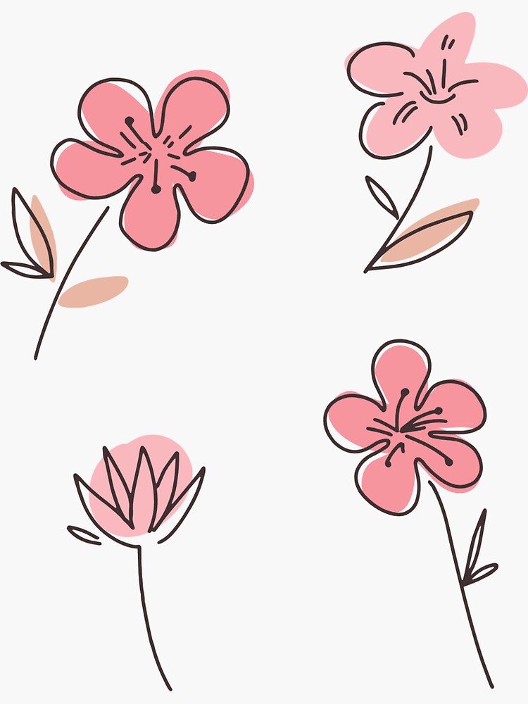 "Pink Doodle Flowers Sticker Pack" Sticker for Sale by Ginial | Redbubble