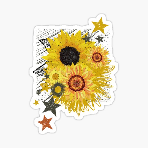 "Celebrate the Fall Autumn Sunflower and Stars Retro Design" Sticker by ...