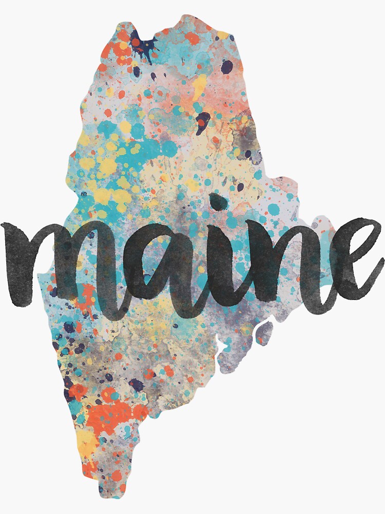 "maine - calligraphy and abstract state outline" Sticker by randomolive ...