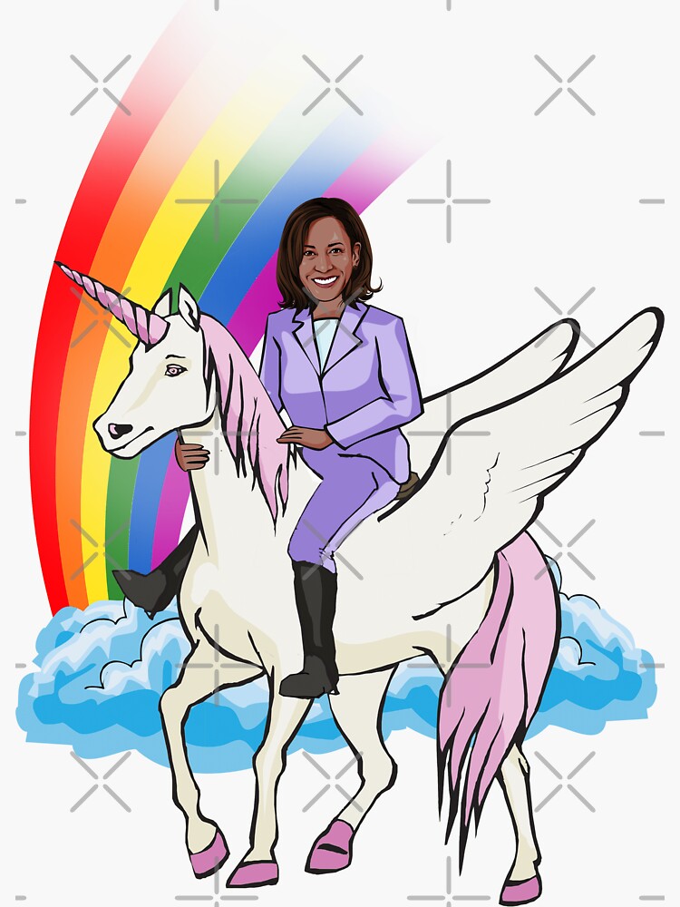 "KAMALA HARRIS UNICORNS AND RAINBOWS" Sticker for Sale by popdesigner ...
