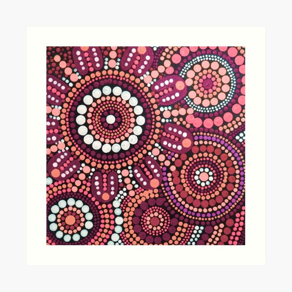 "Australian Aboriginal Rose Colour Pattern Family Gathering" Art Print ...