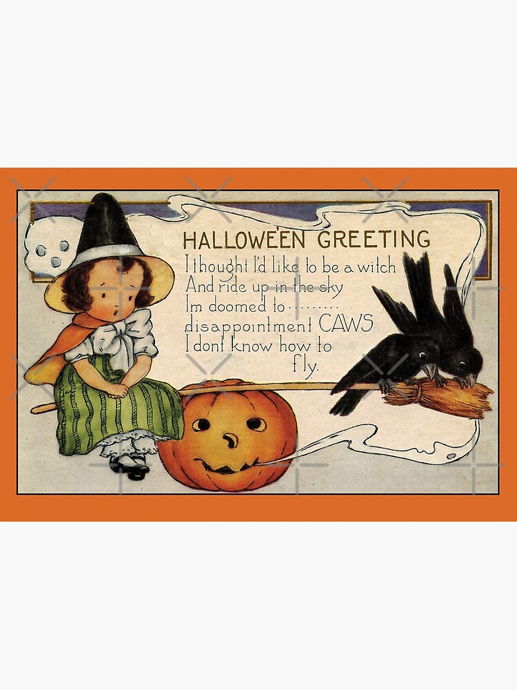 "Vintage Halloween Illustration Cute Little Witch Poem Greetings ...