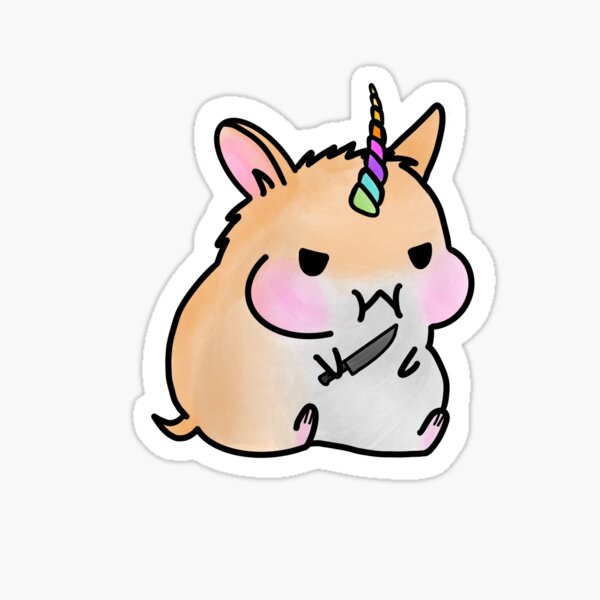 Pegatina «Hámster gruñón Unicornio arcoíris con cuchillo» de Rachels ...