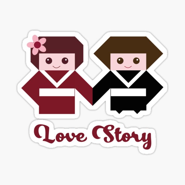 "Japanese Couple Doll with Love Story" Sticker by Moyanana | Redbubble