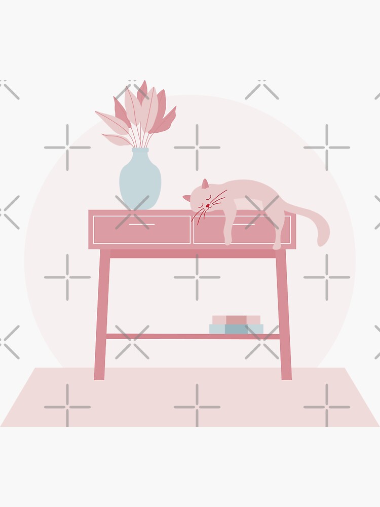 "Cute Cat Sleeping on a Table" Sticker for Sale by AyselZDesign | Redbubble