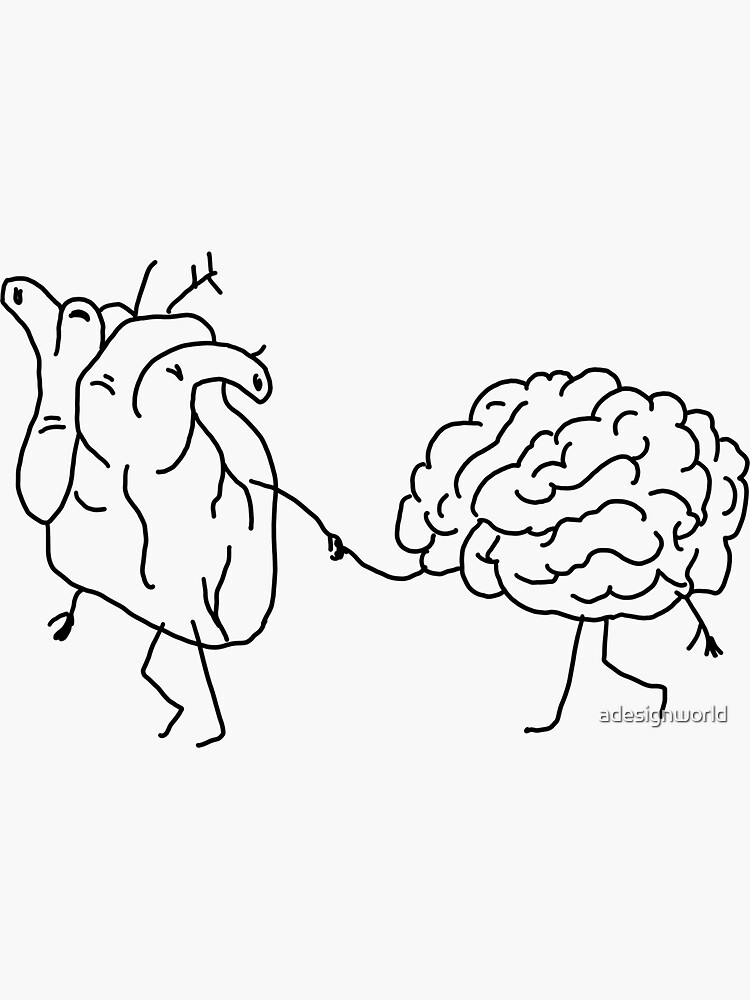 "Line art Heart and brain running hand in hand" Sticker for Sale by ...