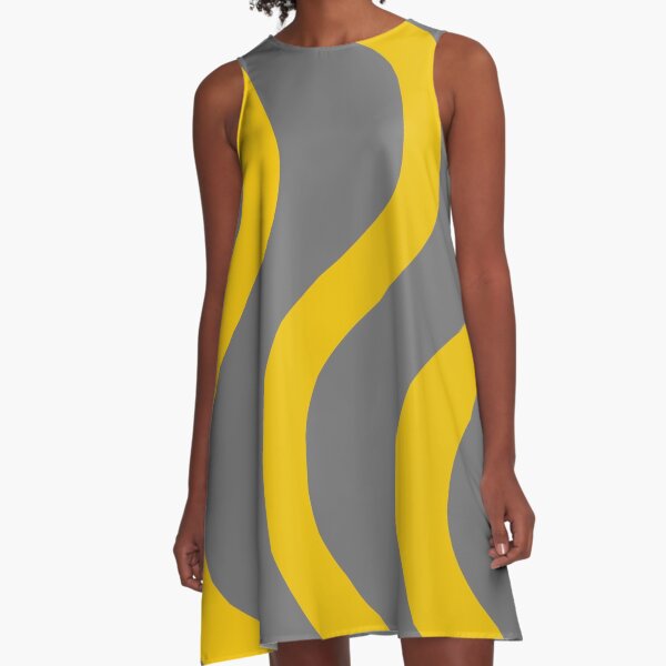 "Yellow Wave Line Pattern On Dark Grey Background." A-Line Dress for ...