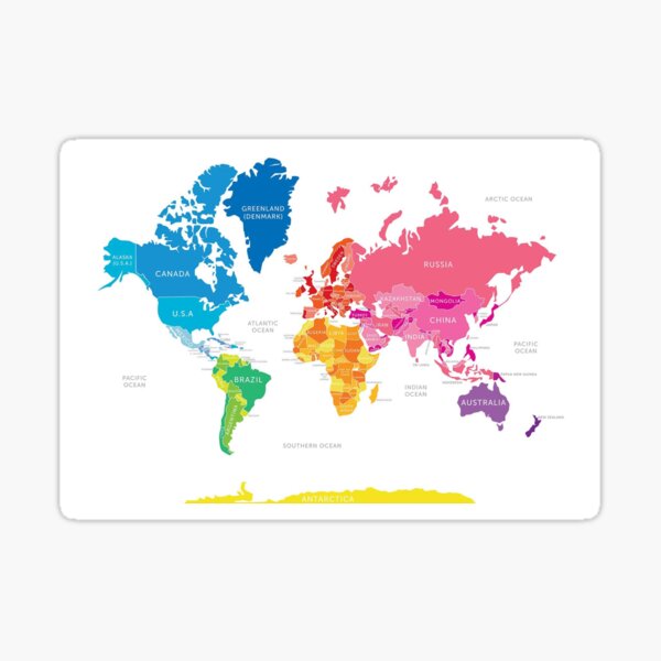 "Colorful World Map" Sticker for Sale by duffy-store | Redbubble