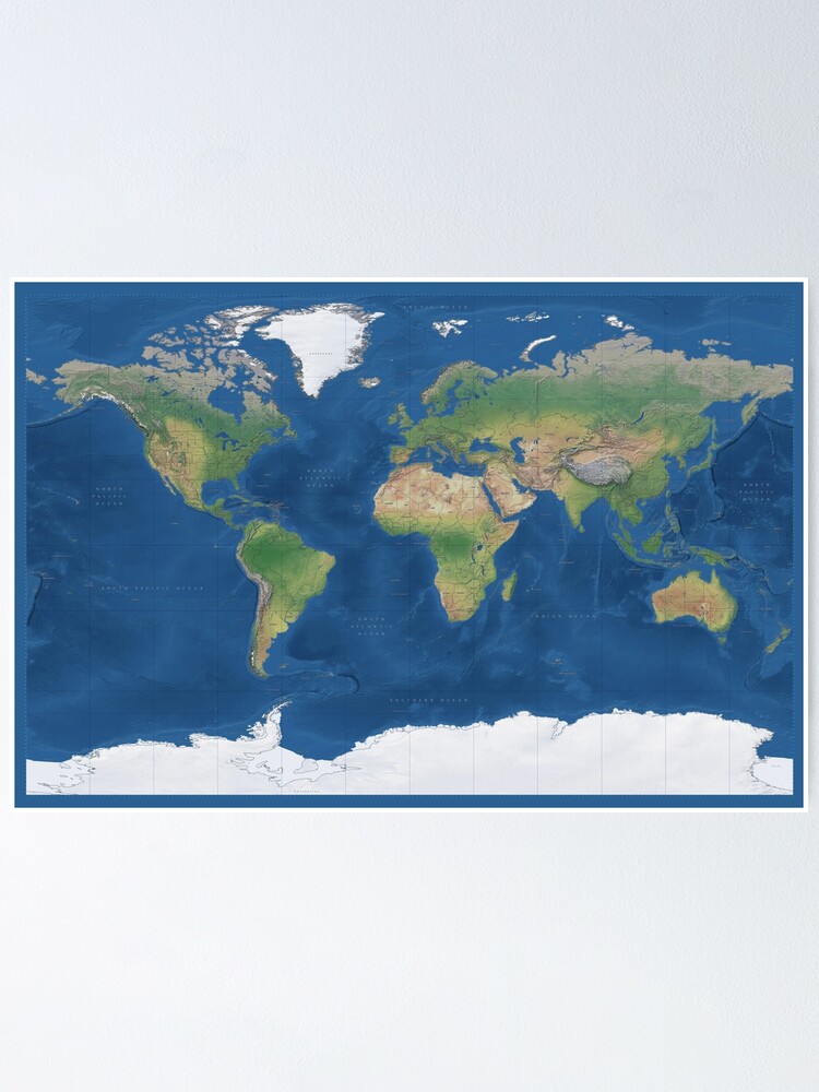 "Topographic and political world map, Geo" Poster for Sale by blursbyai ...