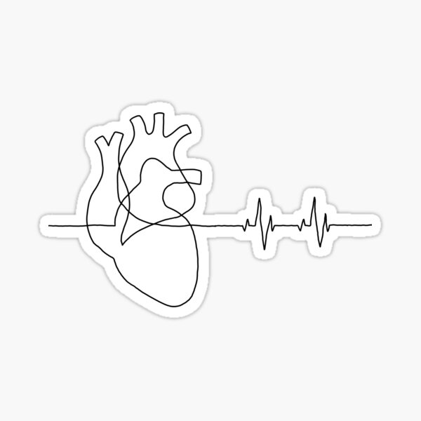"Line art drawing of heart and heart beat" Sticker by adesignworld ...