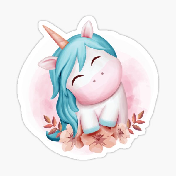 "Cute Blue Haired Unicorn with Flowers" Sticker for Sale by ...