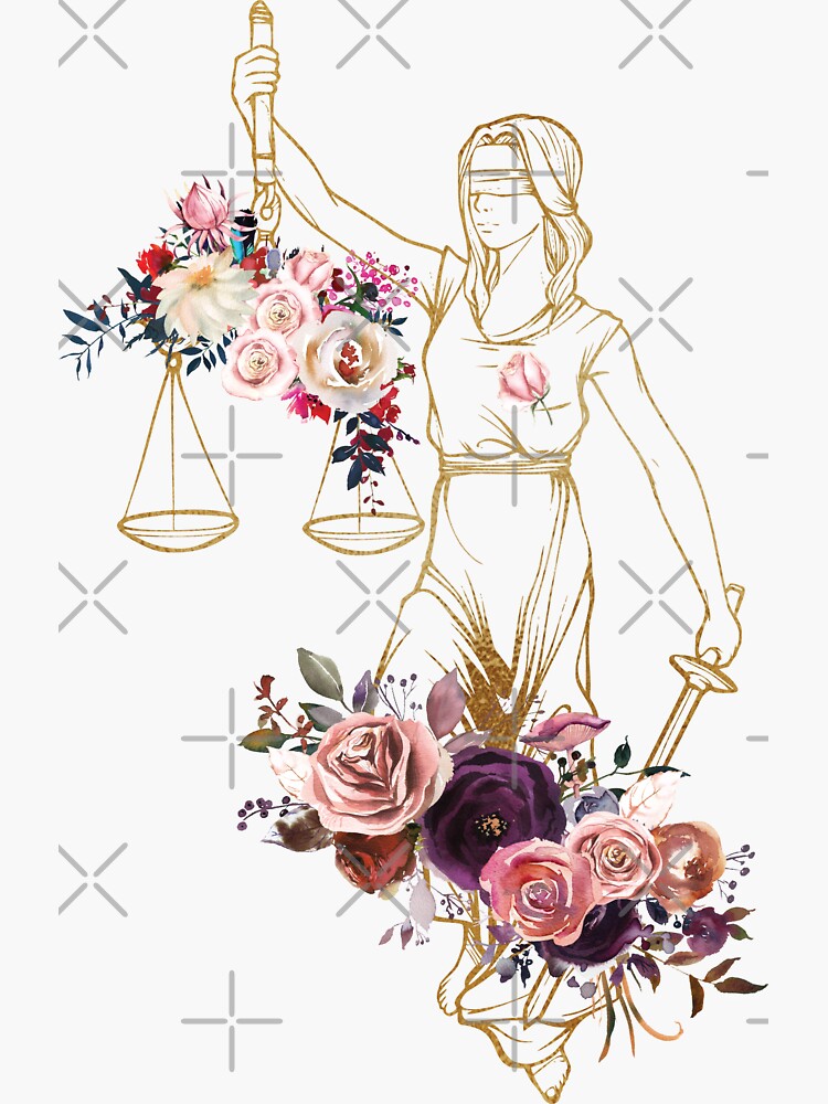 "Lady Justice Floral Print" Sticker by Lawandmedical | Redbubble