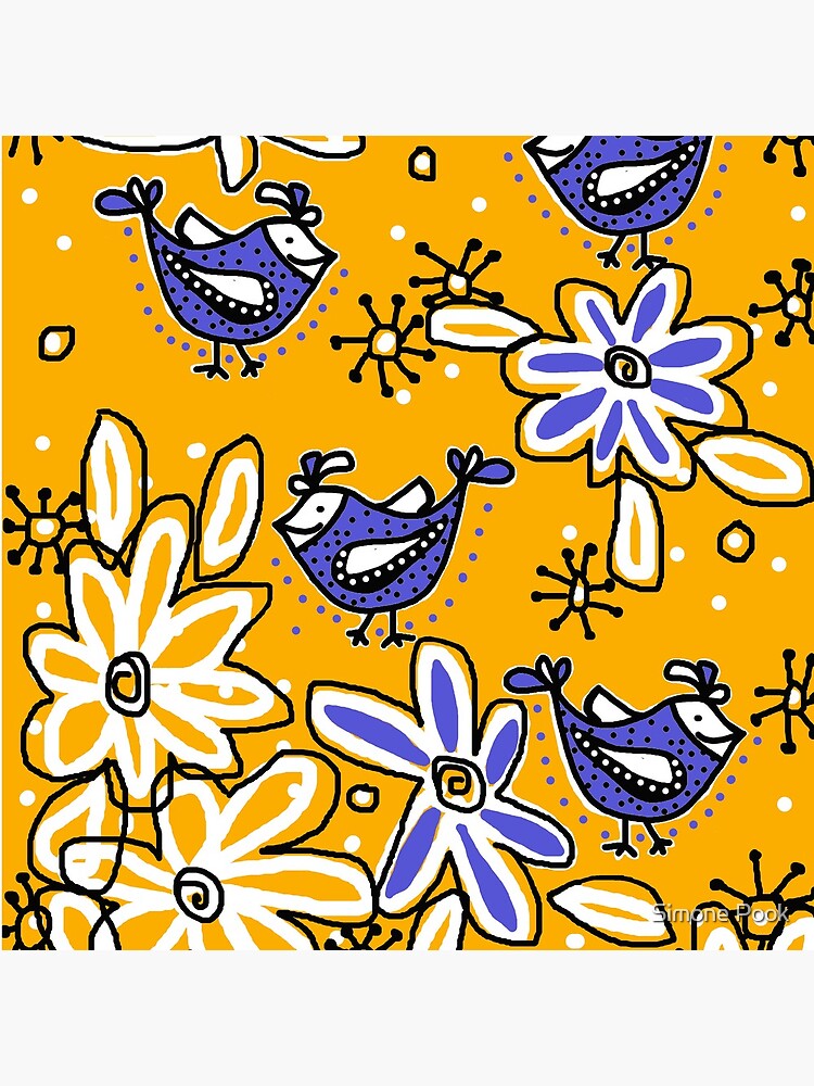 "Birds in Blue (Yellow)" Pillow for Sale by Simone Pook | Redbubble