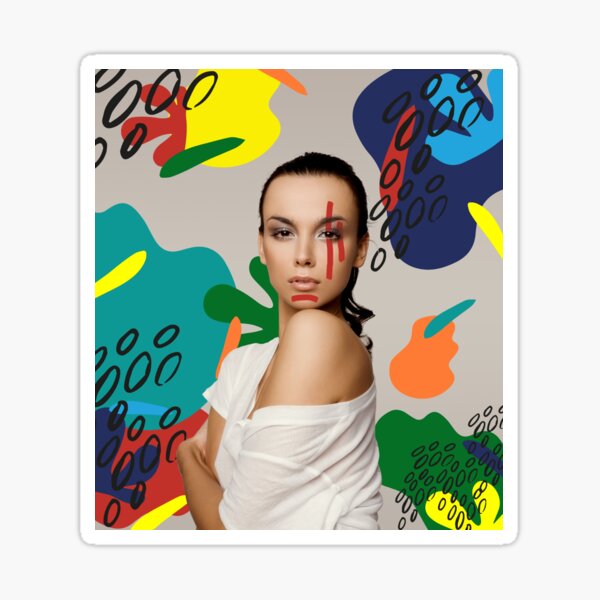 "Young brunette woman, colored background - Essa Peinture" Sticker for ...
