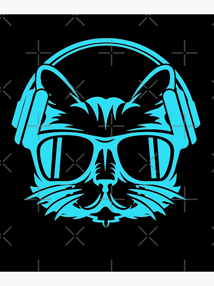 "Blue DJ Music Cat Kitty With Headphones * Cool Bluey Girly Gift ...