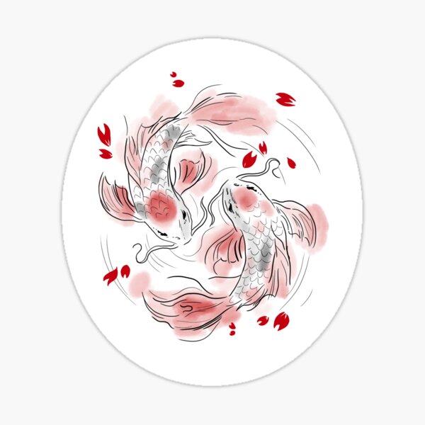 "Red and white koi fish " Sticker for Sale by Shroomdesigns | Redbubble