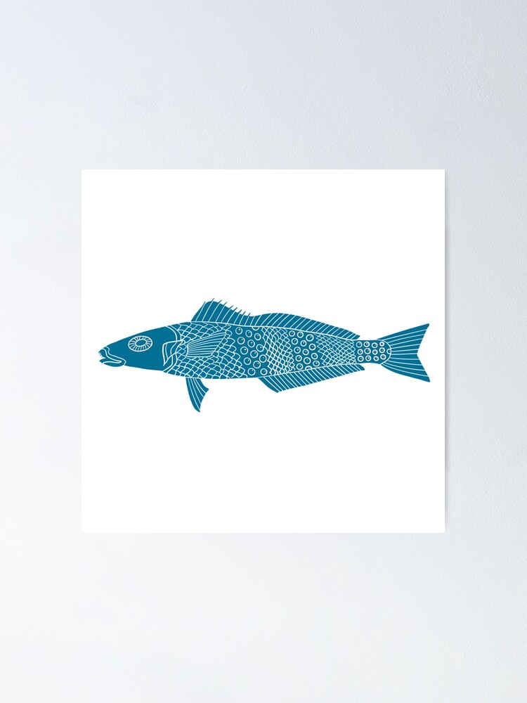 "Serious Fish in Turquoise // A Fish Named Serious // Folk Art // Black ...