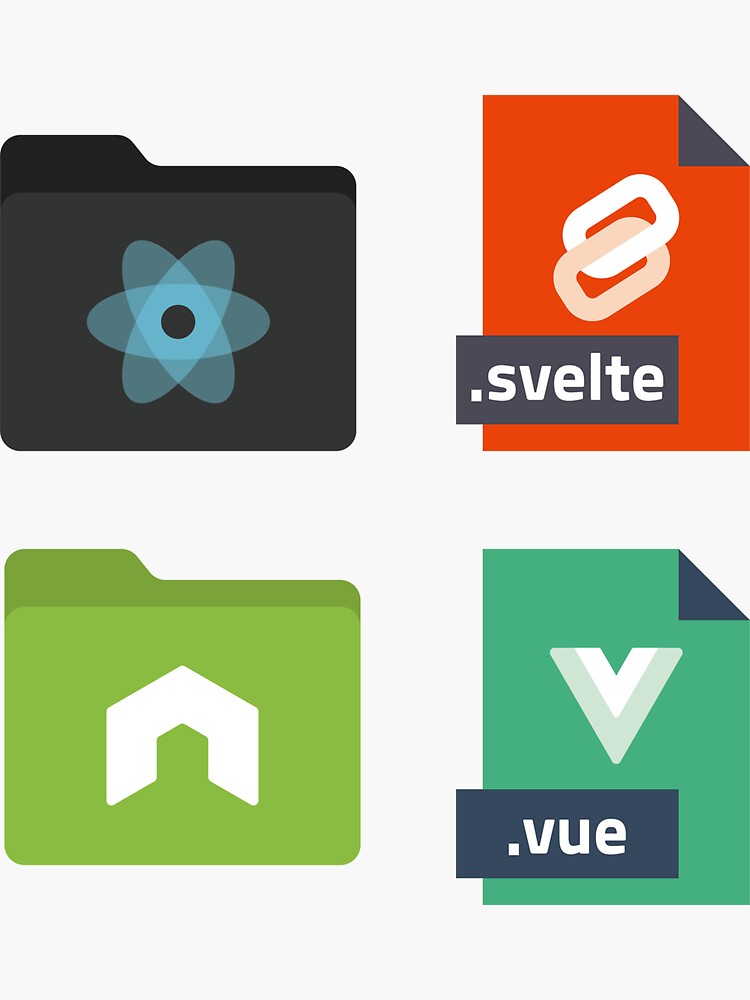Frontent Developers Nodejs React Vue Svelte Ide Icons Sticker For Sale By Yalco Dev Redbubble