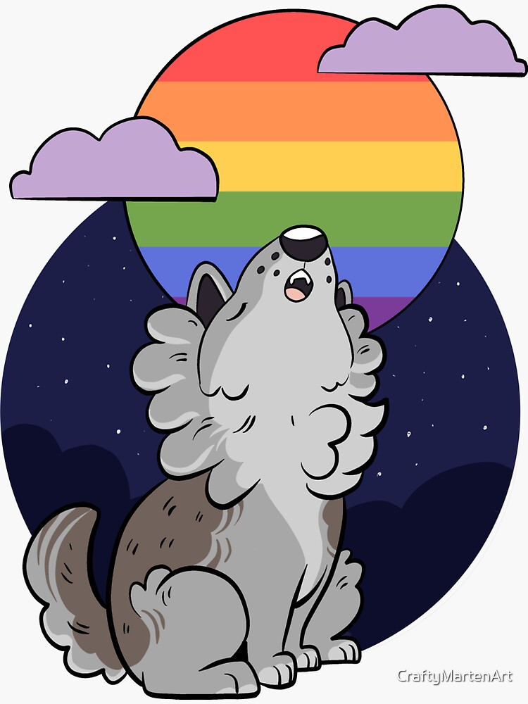 "Howl to the Moon, LGBTQ+ Rainbow Pride Wolf " Sticker by ...