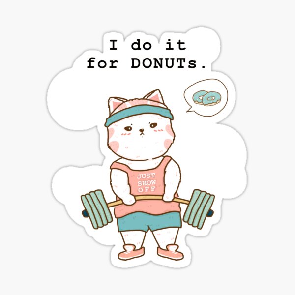 "White cat workout doing fitness excersice doodle hand drawing" Sticker ...