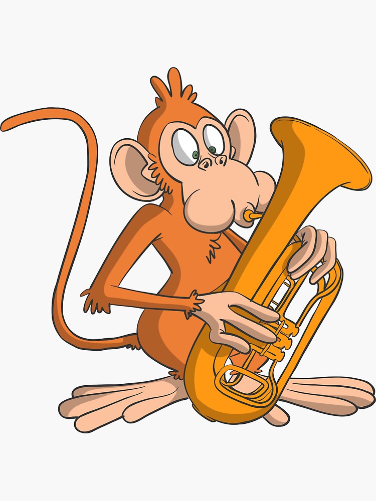 "Monkey plays tuba" Sticker for Sale by ansgarhugo | Redbubble