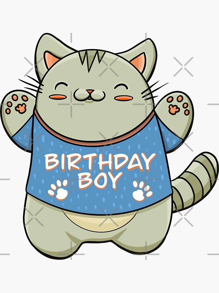 "Birthday Boy Cheering Kawaii Cat" Sticker for Sale by Neonyx2020 ...