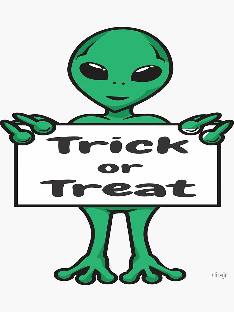 "UFO Alien Trick or Treat" Sticker for Sale by dhajr | Redbubble
