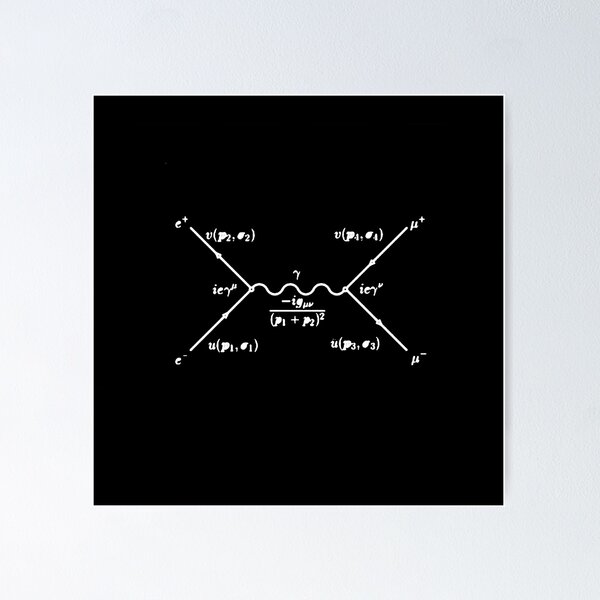 "Feynman diagram, electron positron scattering dark version" Poster for ...