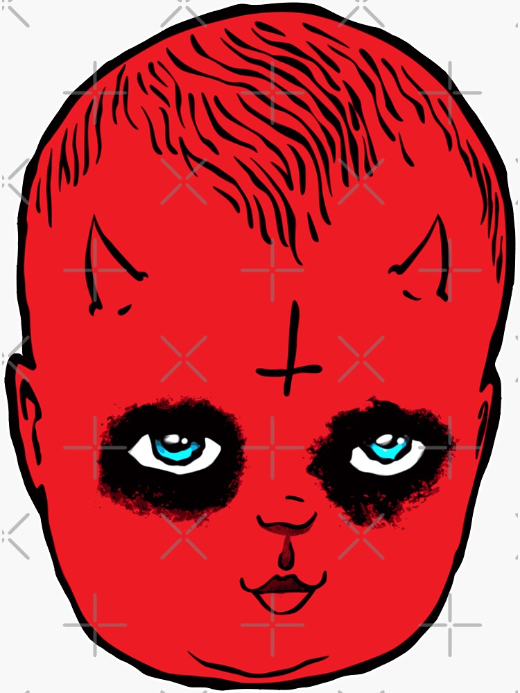 "Halloween Red Devil Baby Doll Head" Sticker by Place- | Redbubble