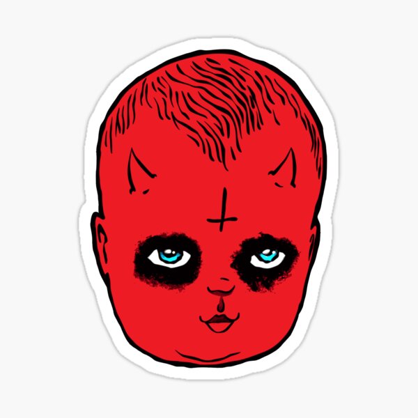 "Halloween Red Devil Baby Doll Head" Sticker by Place- | Redbubble